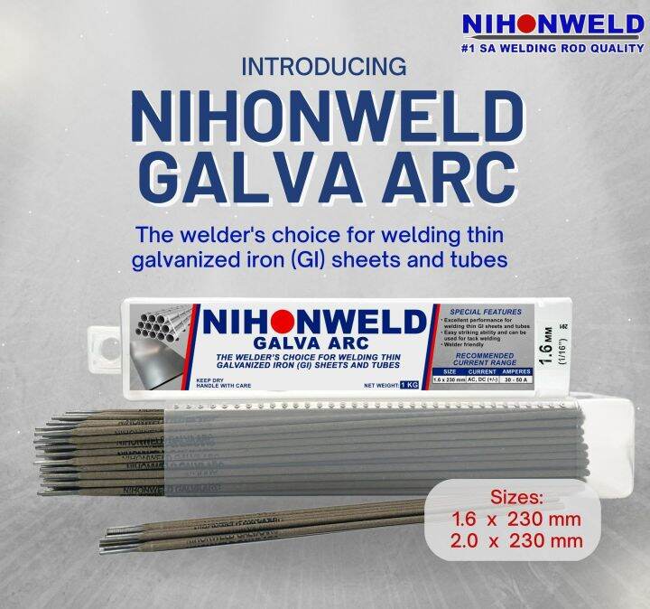 NIHONWELD WELDING ROD GALVA ARC FOR WELDING THIN G.I SHEETS AND TUBES ...
