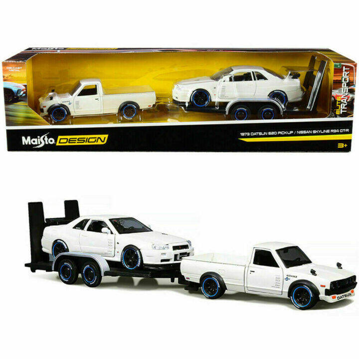 Maisto 1/24 (1973) Datsun 620 Pick-Up Truck Towing Nissan Skyline R34 ...