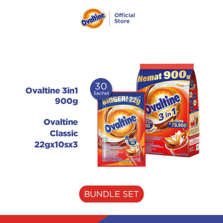 [Paket Bundle] Ovaltine 3in1 900g dan Ovaltine Classic 22gx10sx3 ...