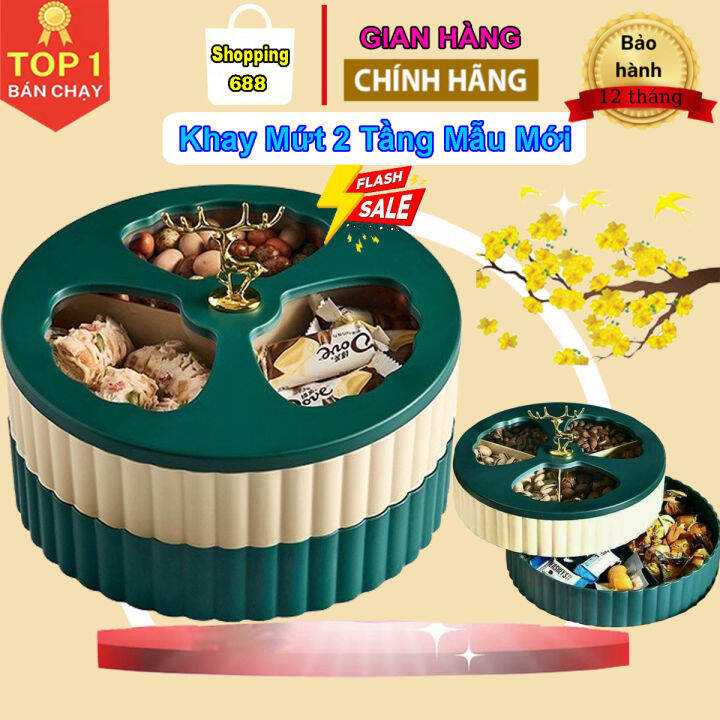 Khay Mứt Tết Hộp Mứt Tết 2 Tầng Hàng Cao Cấp Hình Hươu Thiết Kế Sang Trọng Hiện Đại Phong
