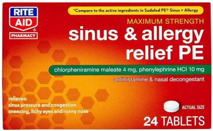 Rite Aid Sinus & Allergy Relief PE (24 Tablets) | Lazada PH