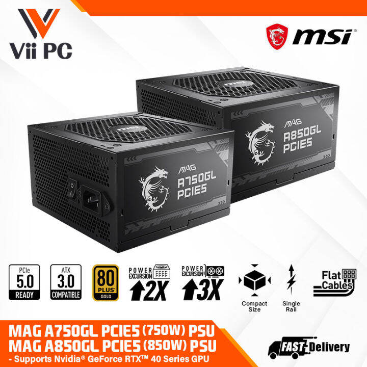MSI MAG A750GL / A850GL PCIE5 750W/ 850W ATX 3.0/PCIE 5.0/80Plus Gold/Full Modular/Flat Cables ...