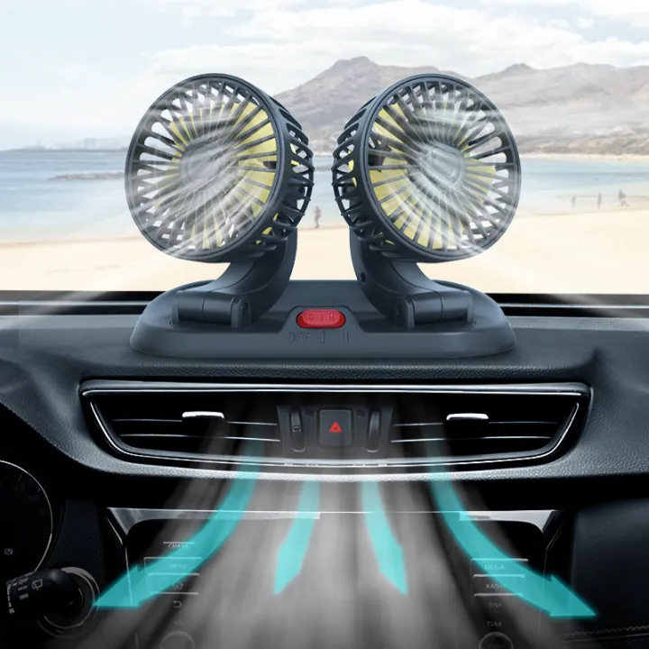 Folding Double-head Car Fan 360º Rotation 180º Up Down Adjustable ...