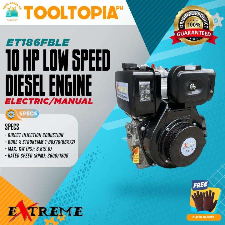 EXTREME LOW SPEED DIESEL ENGINE 10HP ELECTRIC/MANUAL ET186FBLE HIGH ...