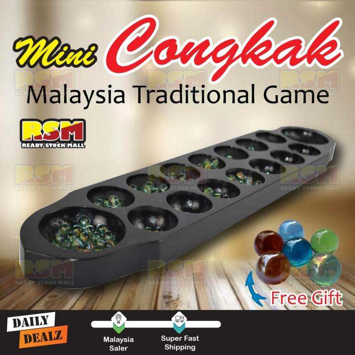 Mini Wooden Congkak Board Malaysia Traditional Games FREE MARBLES/Papan ...