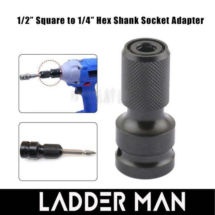 ½ Inch Square to ¼ Inch Hex Shank Socket Adapter Quick Release Drill ...