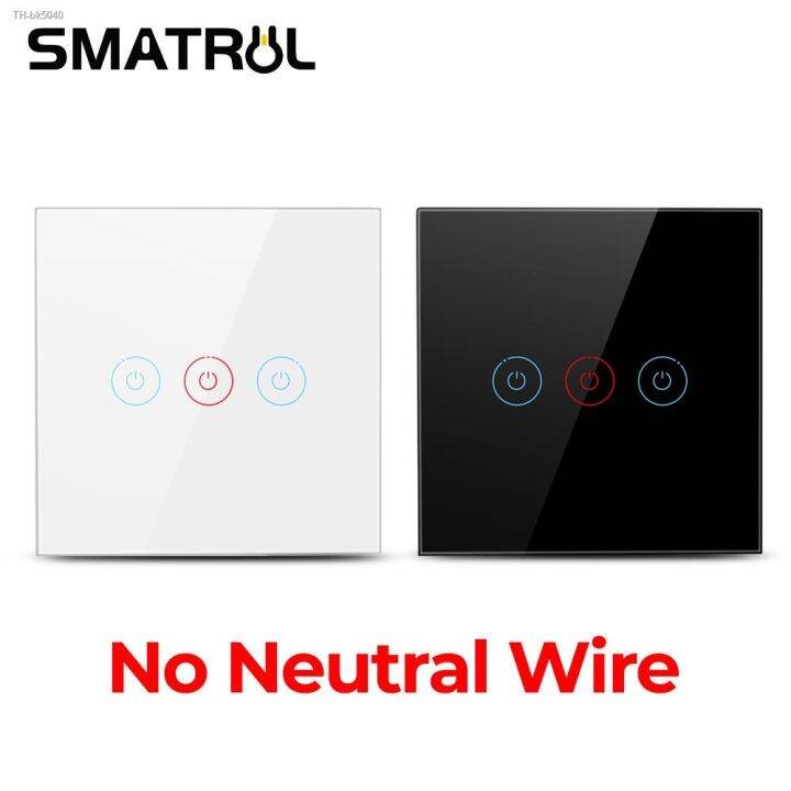 SMATRUL Wall Light Touch Sensor Switch No Neutral Wire Required 1/2/3Gang 1 Way EU UK Power ...