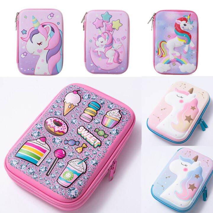 6URONGII ใหญ่ เด็ก Smiggle ความจุขนาดใหญ่ การ์ตูน 3D กล่องดินสอยูนิคอร ...