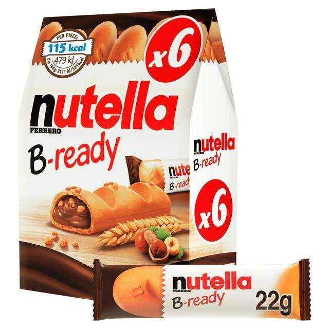 Nutella B-ready Chocolate Biscuit Snack Bars Multipack (6 x 22g) 132g ...