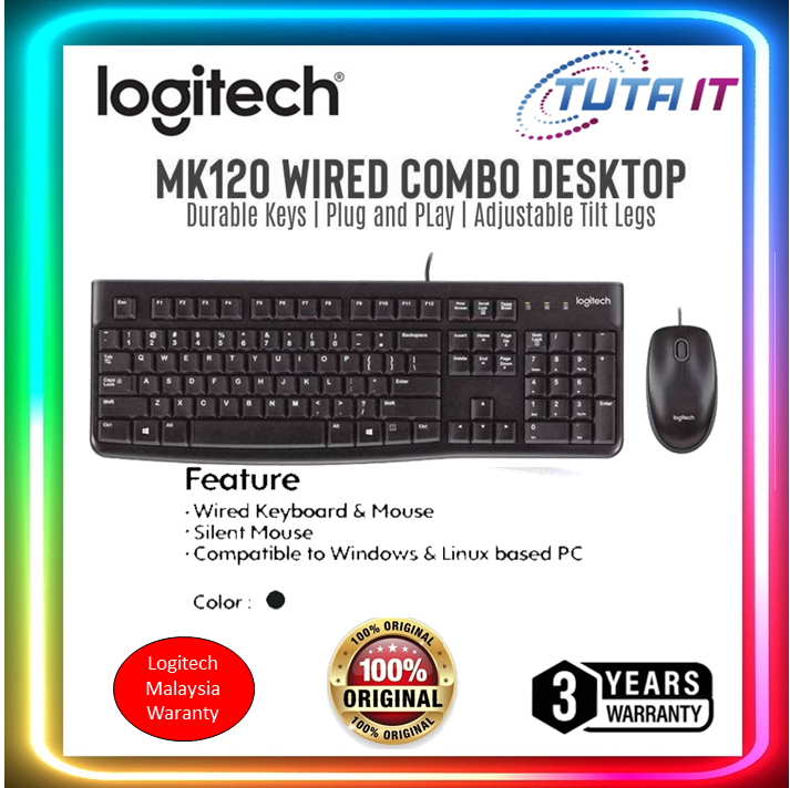 Logitech Mk120 Wired Usb Keyboard And Mouse Combo 920 002586 Black