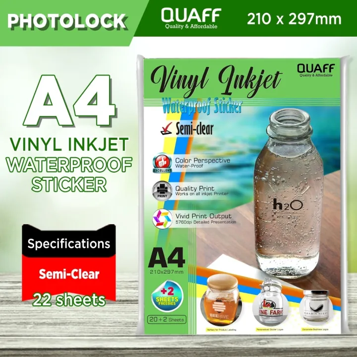 Waterproof Semi Clear Transparent Vinyl Inkjet Sticker QUAFF Brand A4 ...
