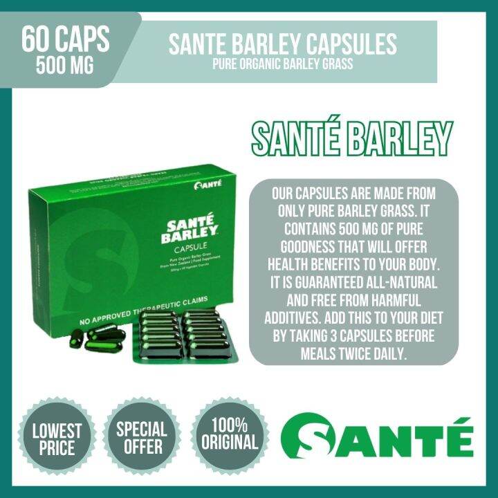 Sante Barley Capsule Pure Organic Barley Grass 60 Capsules x 500mg ...