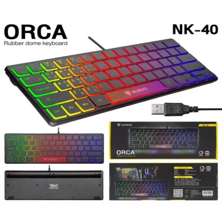 สินค้าขายดี!!! Nubwo NK-40 ORCA Keyboard Rubber Dome Switch LED Lighting Rainbow ปุ่มยาง 60% #หู ...