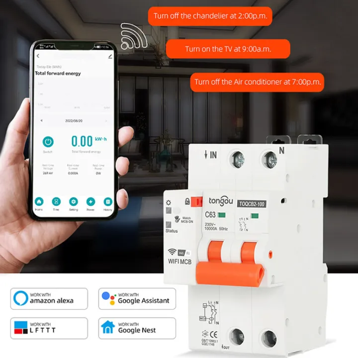 Haron 60A 2P Tuya MCB WiFi Smart Metering Circuit Breaker Smart Life Timer Remote Control ...