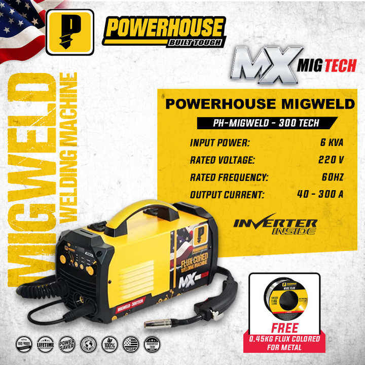 POWERHOUSE USA 300A Migweld Gasless with Auto Synergic Function and ...