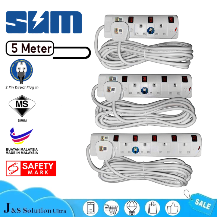 Sum 5 Meter Trailing Socket Neon W Sirim Portable Socket Outlet Extension Socket Extension