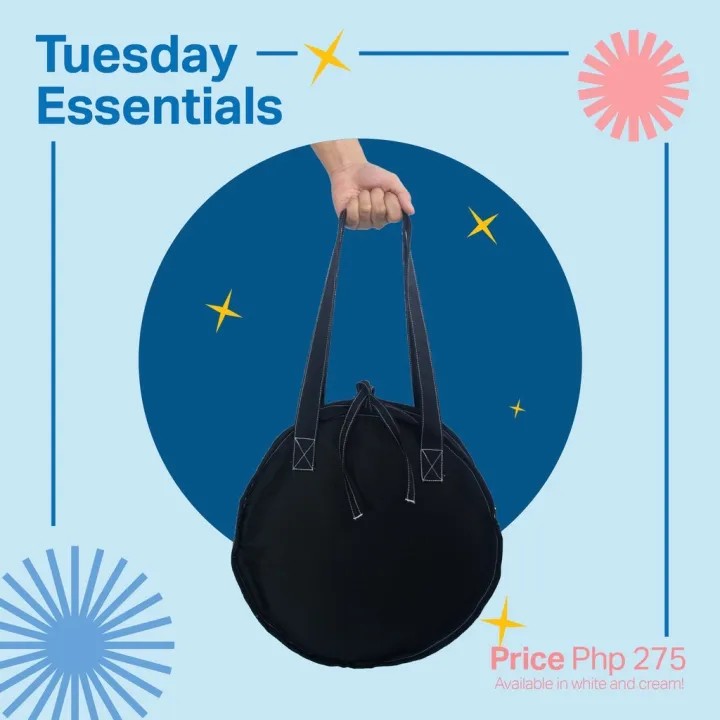 Tuesday Essentials Black Circular Canvas Tote Bag (Minimalist) | Lazada PH