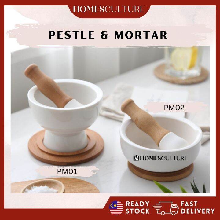 Nordic Pestle and Mortar Pestle and Mortar Set with Bamboo Lid Porcelain Pestle and Mortar ...