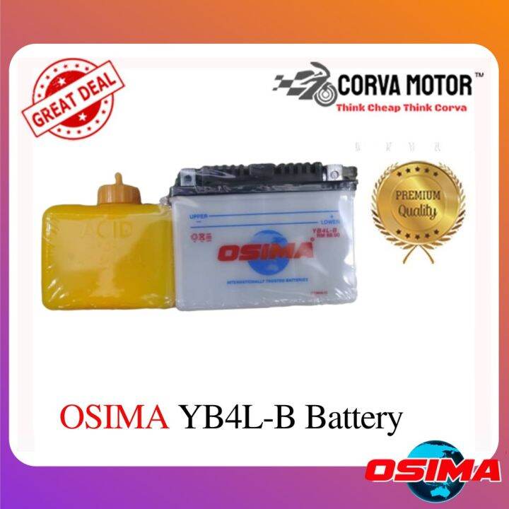 Corva Motor Bateri Motosikal Osima Yb4L-B 100% Original (Battery Basah ...