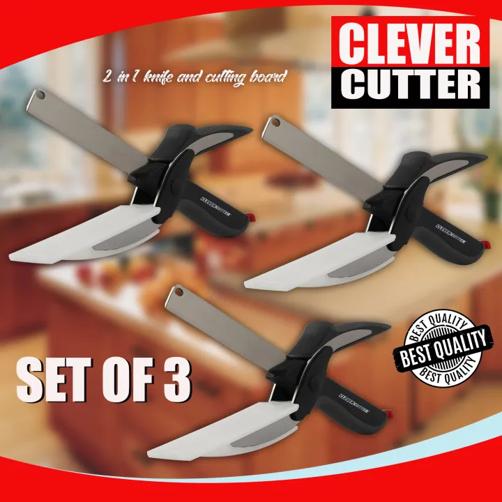 Set of 3 2 in 1 Clever Cutter Knife & Cutting Board Scissors Slicers ...