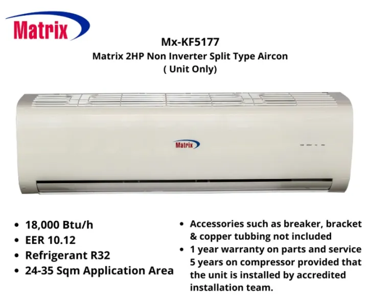 Mx-KF5177 Matrix 2HP Non Inverter Split Type Aircondition ( Unit Only ...