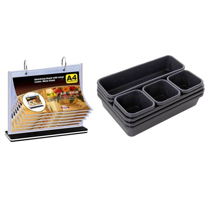 1 Set Organizer Closet Desk Box Drawer Tray & 1 Pcs A4 Flip Table Menu ...