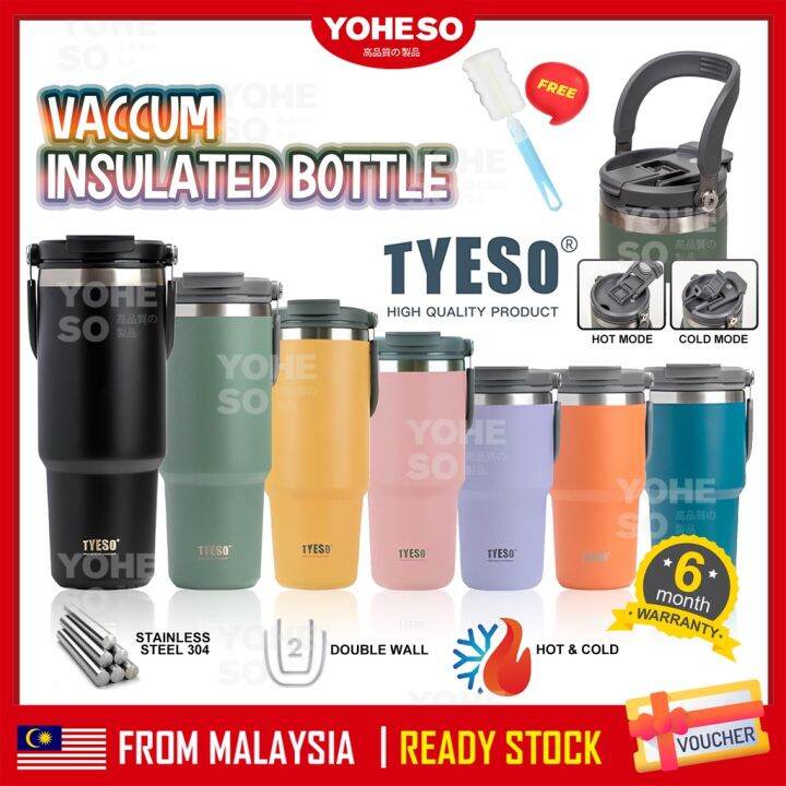 Tyeso Water Tumbler With Handle 600/750/900/1200ml Stainless Insulated Thermos Flask Bottle ...