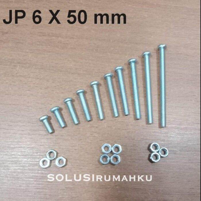 (10 set ) BAUT MUR JP 6 X 50 ( Baud Drat Halus diameter 6 mm x panjang ...