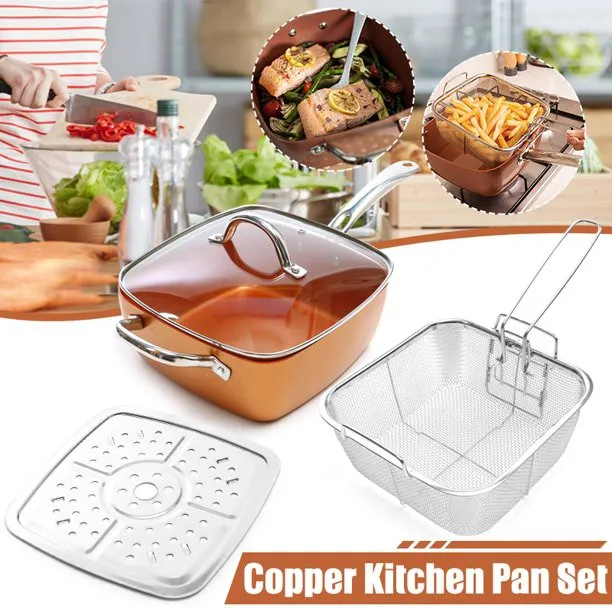 【Ready Stock】 High Quality Square Copper Pan 4 Pieces Cookware Set ...