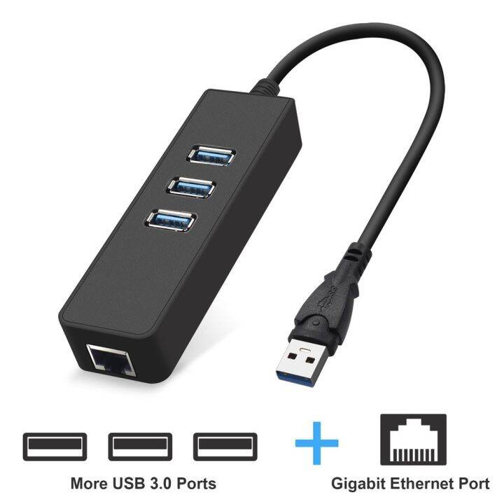 USB /TYPE-C To RJ45 3 Port USB 3.0 Hub Gigabit Ethernet Network Adapter ...