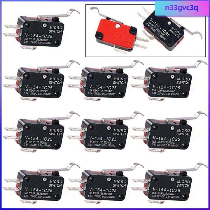 N33GVC3Q 10Pcs Push Button V-154-1C25 Long Hinge Roller Snap Action Micro Limit Switch 15A 250V ...