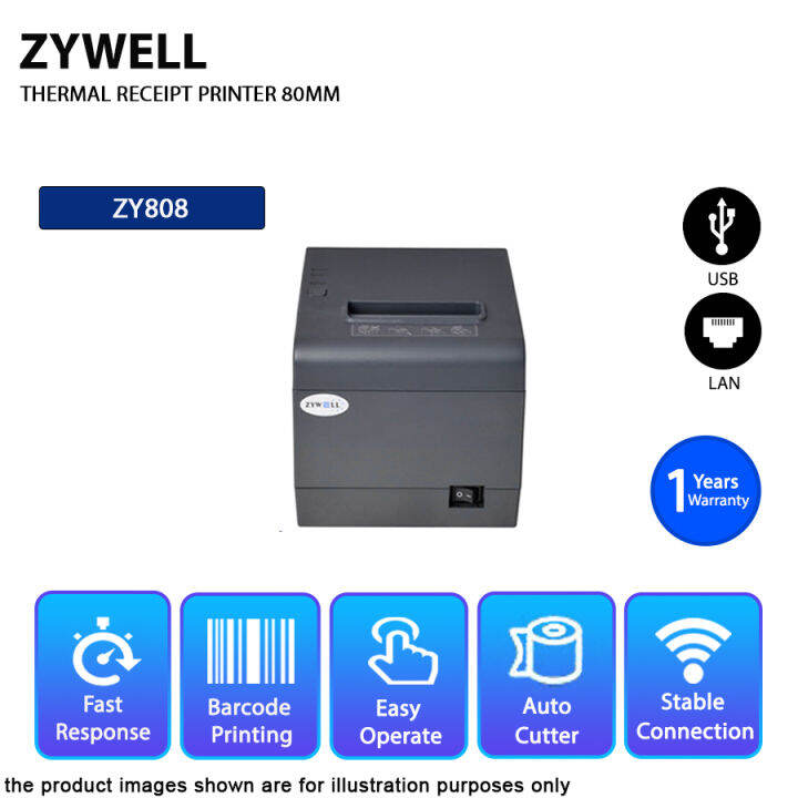 Zywell ZY808 USB + LAN 230mm/s 80mm Thermal Receipt Printer | Lazada