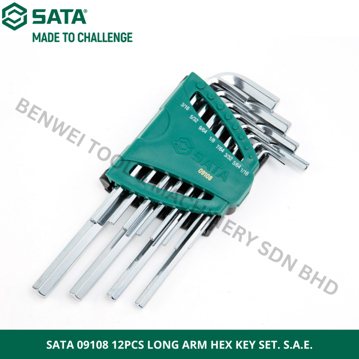 SATA 09108 12PCS LONG ARM HEX KEY SET. S.A.E. / INCHES SIZE ALLEN KEY ...