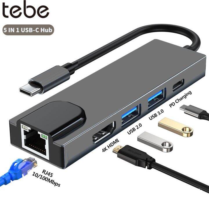 Tebe USB-C Hub Type C To 4K HDMI-Compatible /RJ45 USB 2.0/3.0 Splitter ...