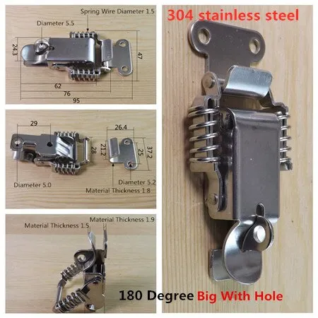 90/180 Degree Hasp 304 Stainless Steel Double Spring Loaded Suitcase ...
