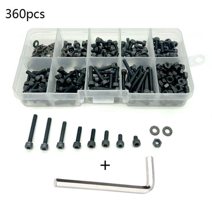 360pcs/set Black Din912 M2 M2.5 M3 Allen Bolt Hex Socket Round Cap Head ...