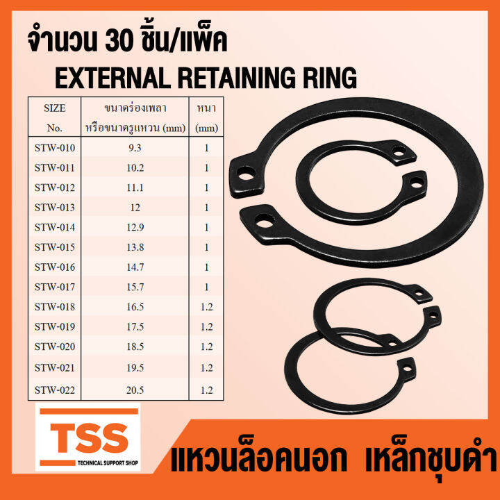 แหวนล็อคนอก เหล็กชุบดำ STW (EXTERNAL RETAINING RING) แหวนล็อค เบอร์ 10 ...