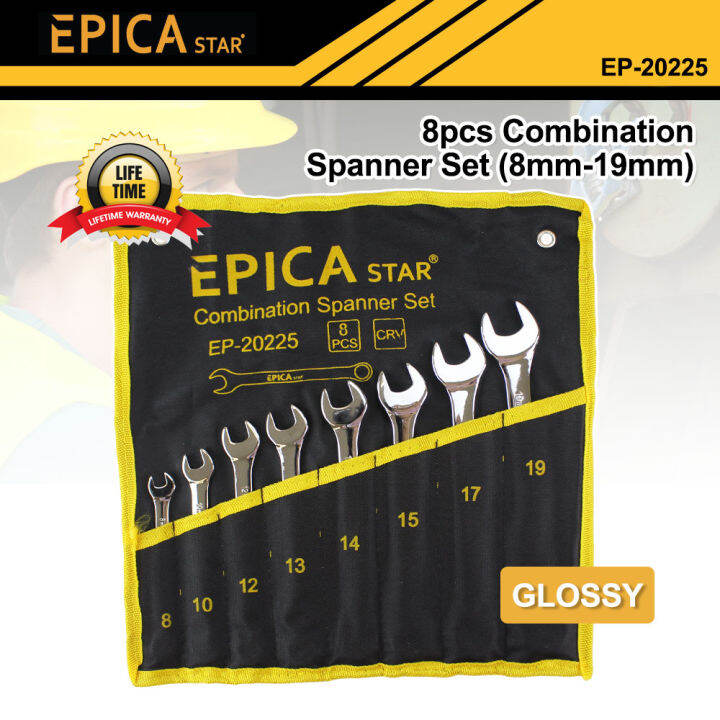 Epica Star 8pcs CR-V Combination Spanner Wrench 8mm-19mm Set Hand Tool ...