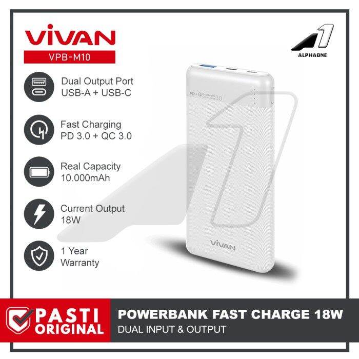 VIVAN VPB-M10 Powerbank 10000mAh 2 Way Fast Charge 3A Type C Original ...