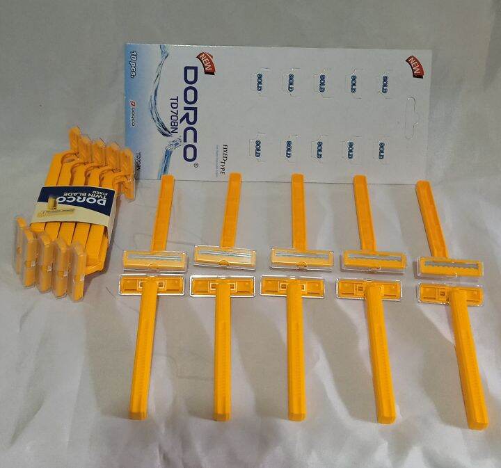 DORCO SHAVER YELLOW LONG HANDLE DISPOSABLE SHAVER SHARP BLADE 10PCS PER ...
