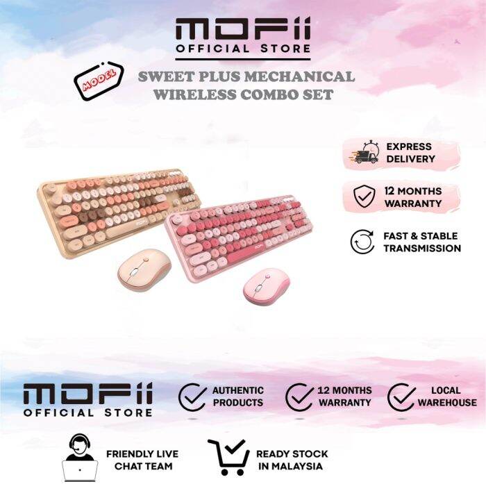 MOFII Sweet Plus Wireless Keyboard Mouse Mechanical (Red Switch) Combo ...