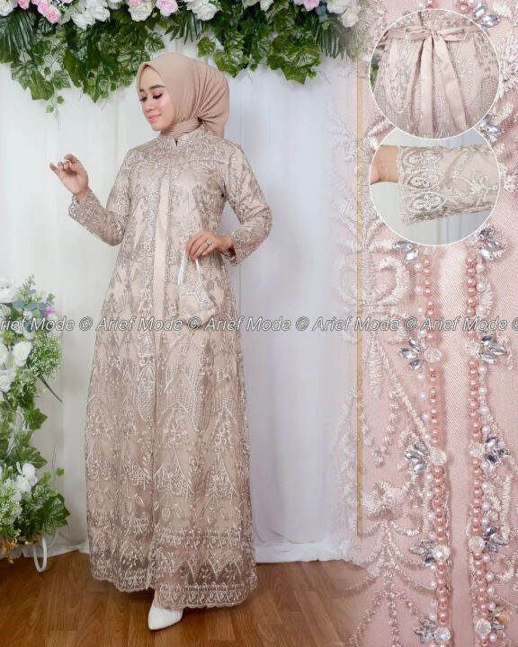 Gamis Brokat Tile Payet Mewah Kombinasi Satin Velvet Terbaru | Lazada ...