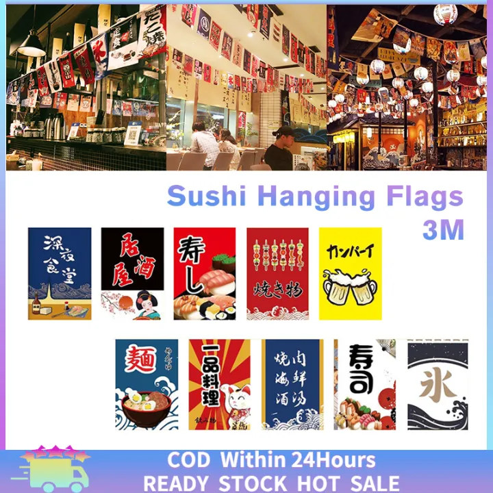 [Fast Delivery] 3 Meters Japanese Style Sushi Hanging Bunting Flags ...