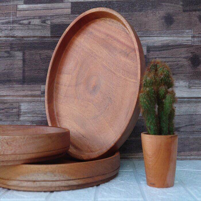 Nampan kayu diameter 28 cm Wooden Tray bulat serbaguna baki kayu baki ...