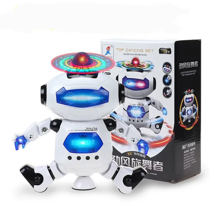 Music dancing robot 360 degree rotating light dazzle dancing robot toy ...