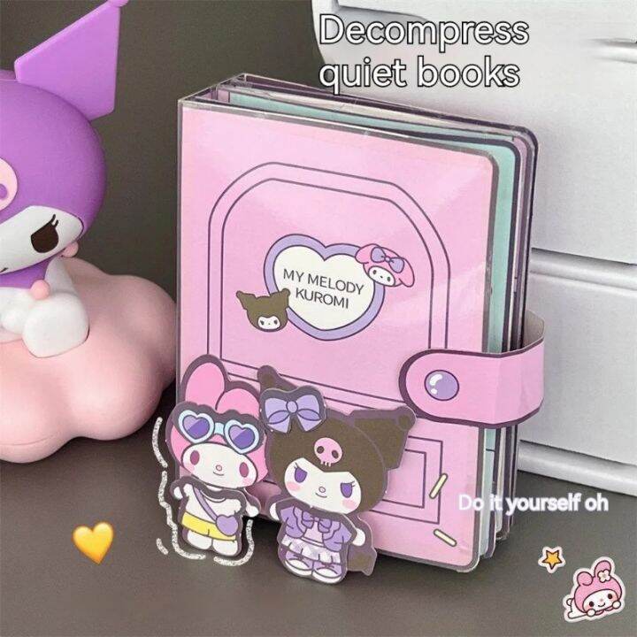 Sanrio Kuromi My Melody Sticker Book Anime Figure Diy Quiet Book Semi ...