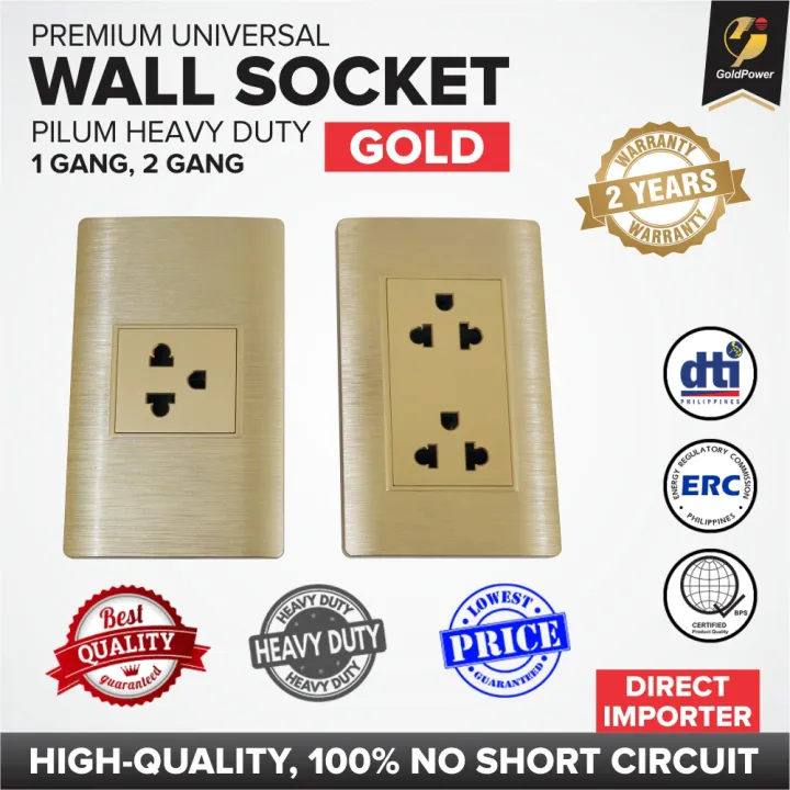 Premium Wall Socket Universal 1, 2 Gang GOLD Wide Series (2 YEARS ...