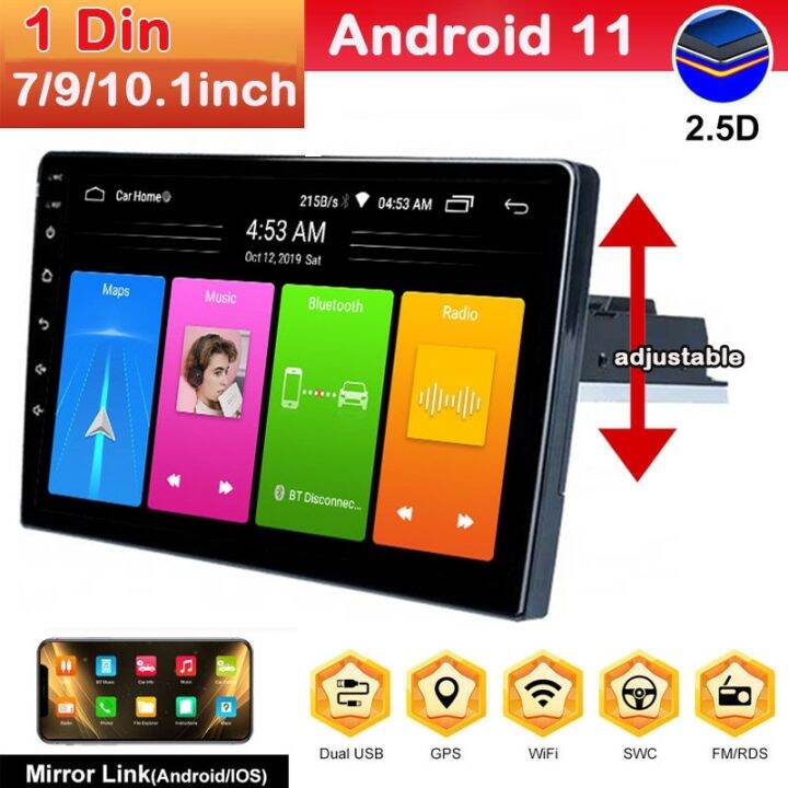 1 DIN 7/9/10.1Inch Adjustable Universal Car Stereo Radio Android 11 ...