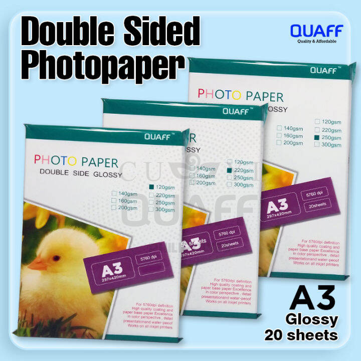 Quaff A3 Size Double Sided Glossy Photo Paper 120gsm 220ggsm 250gsm 50 ...
