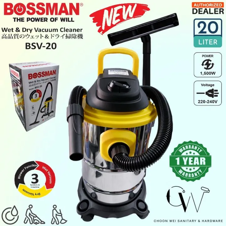 BOSSMAN 20L Vacuum Cleaner 3 IN 1 Wet Dry Stainless Steel Tank 1500w ...